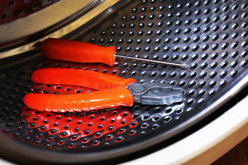 Stainless Steel Drum of a Washing Machine. Tools for Repair Stock Image ...
