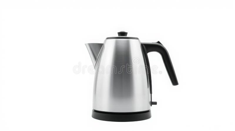 Stainless Steel Electric Kettle with Black Handle on a White Background ...
