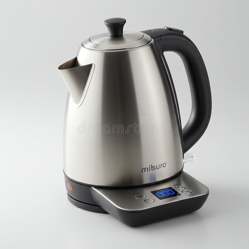 Stainless Steel Electric Kettle with a Digital Display on the Base. it ...