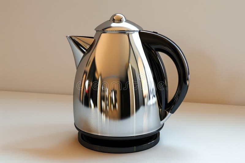 Stainless Steel Electric Kettle Standing on a White Table Stock Image ...