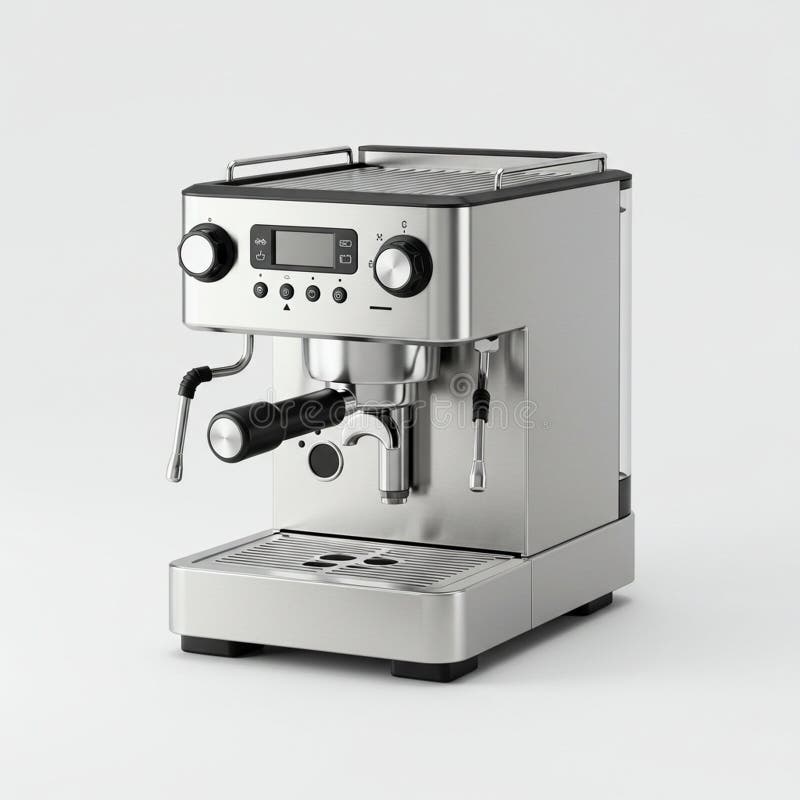 Stainless Steel Espresso Machine with Digital Display and Control Knobs ...