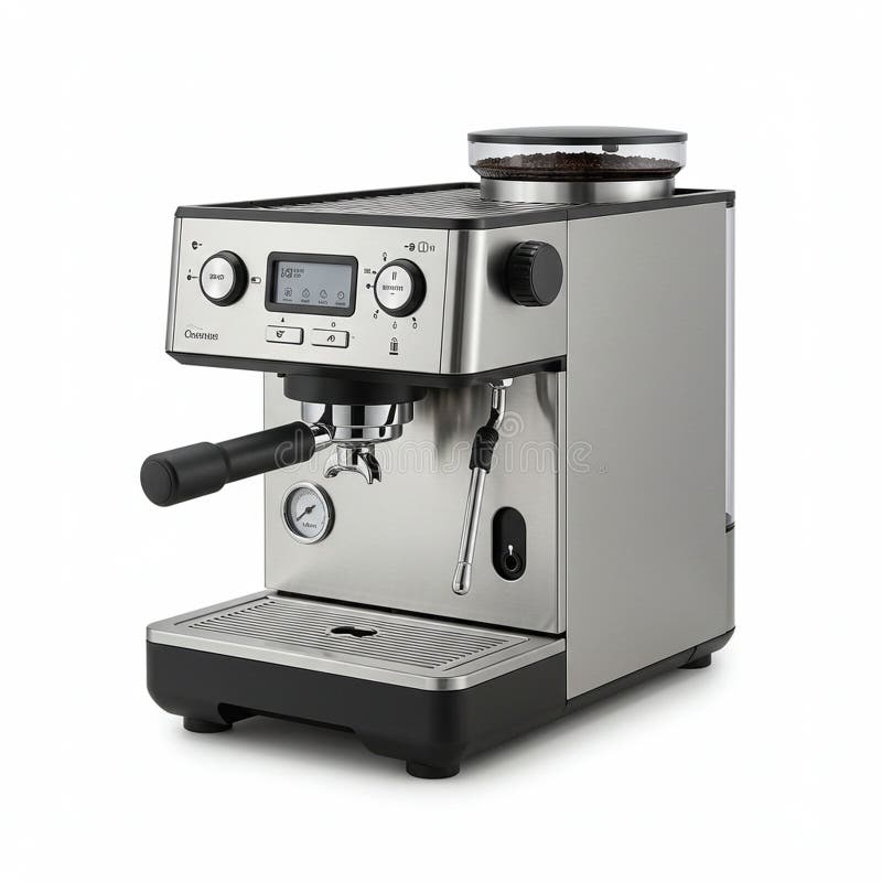 Stainless Steel Espresso Machine with a Digital Display Panel and ...