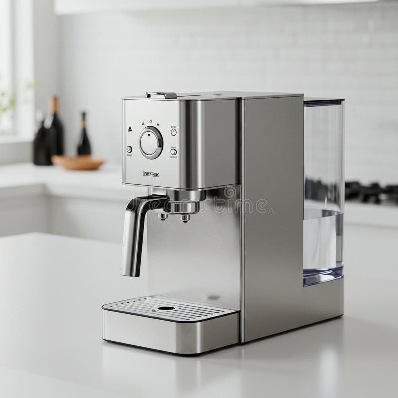 Stainless Steel Espresso Machine on a Kitchen Counter with a Sleek ...