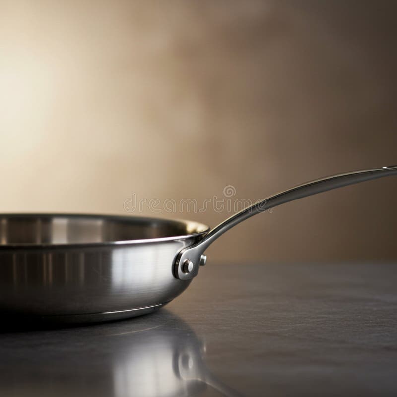 A Stainless Steel Frying Pan with a Long, Sleek Handle is Positioned on ...