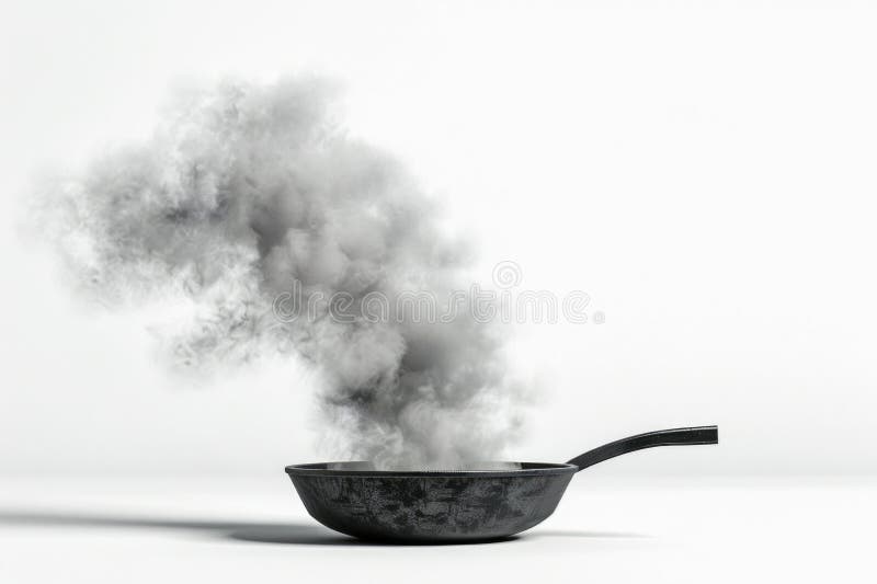 A Stainless Steel Frying Pan with Steam Rising from the Surface ...