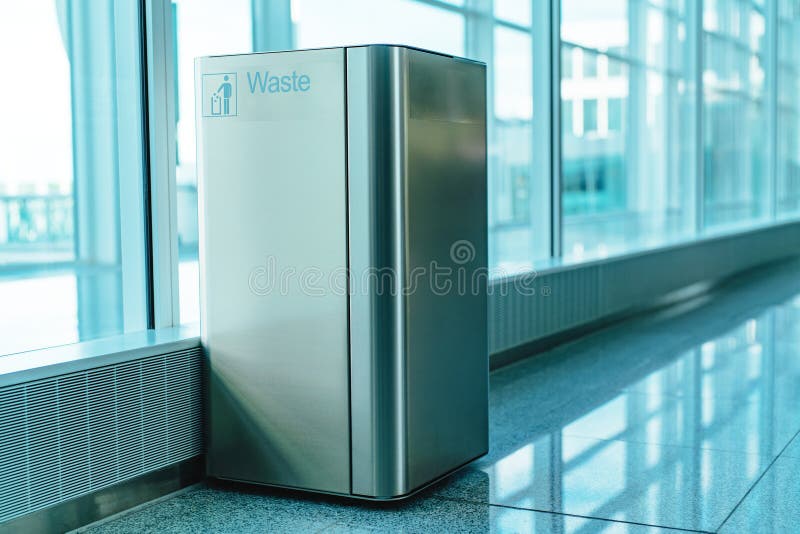 Stainless Steel Garbage Can at Modern Airport Editorial Photo - Image ...