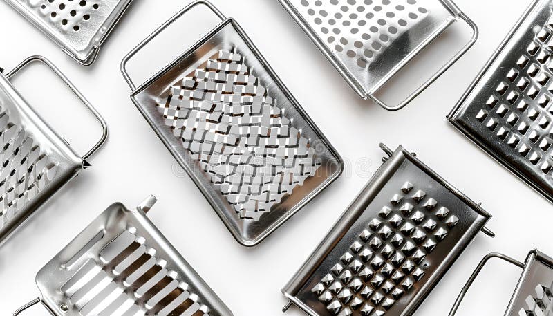 Stainless Steel Graters on White Background, Collage. Banner Design ...