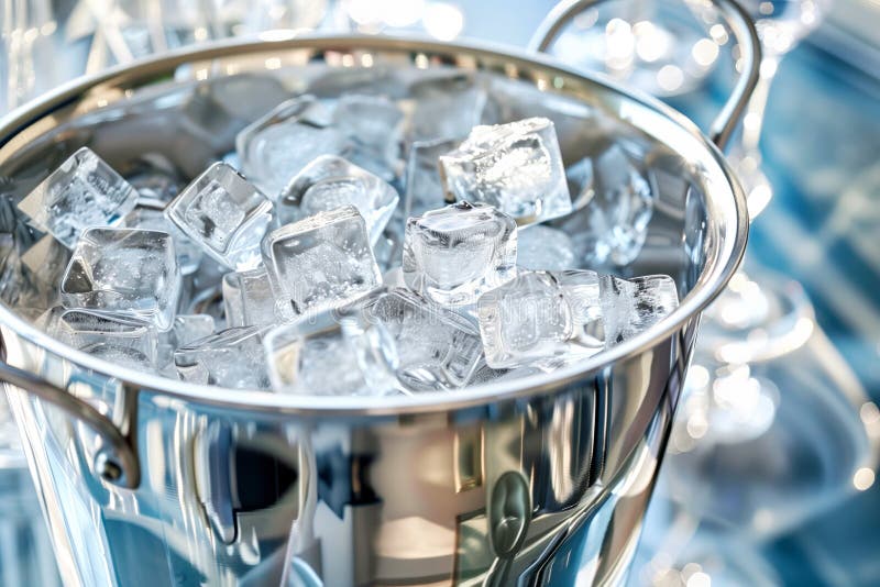 Stainless Steel Ice Bucket Full of Ice Cubes Stock Image - Image of ...