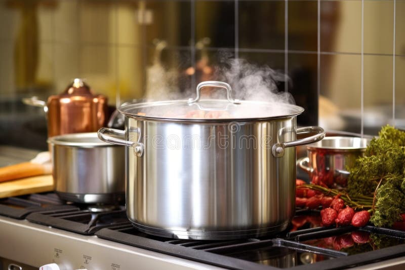 Stainless Steel Jam Boiling Cauldron in a Modern Kitchen Stock Image ...