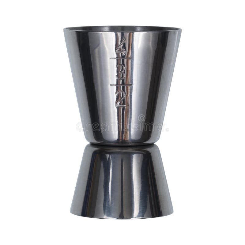 Stainless Steel Jigger Isolated on White Stock Photo - Image of liquid ...