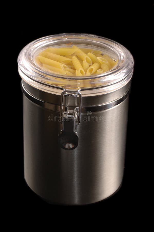 Stainless Steel Kitchen Container Stock Photo - Image of yellow, pasta ...