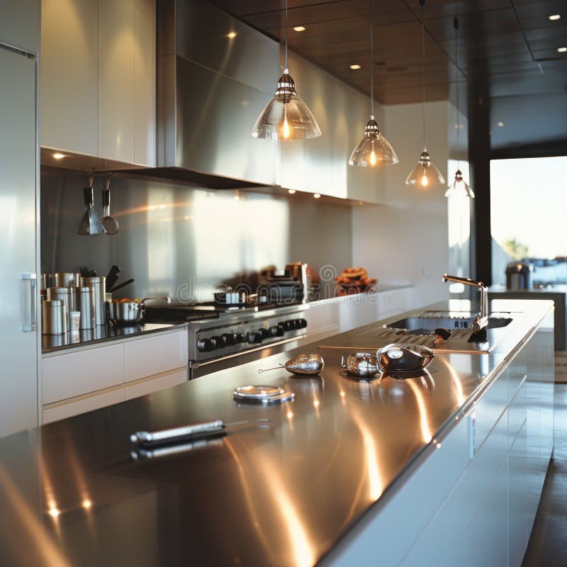 Stainless Steel Kitchen Countertop Interior Design Photo Stock ...