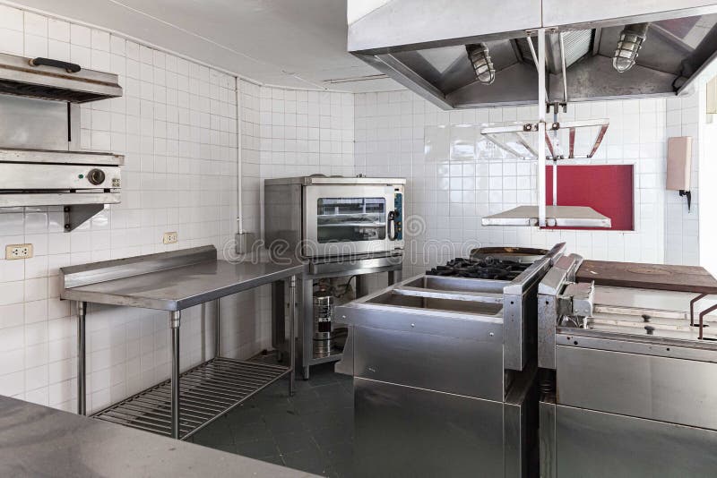 Stainless Steel Kitchen with No People Inside the Large Kitchen Stock ...
