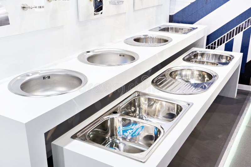 Stainless Steel Kitchen Sinks in Store Stock Image - Image of metal ...