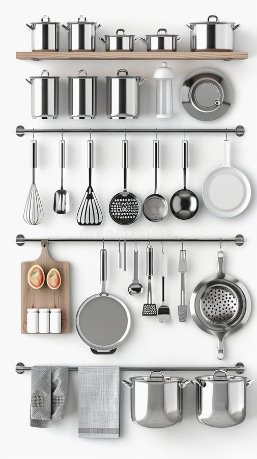 Stainless Steel Kitchen Utensil Set.Sleek and Shiny Stock Illustration ...