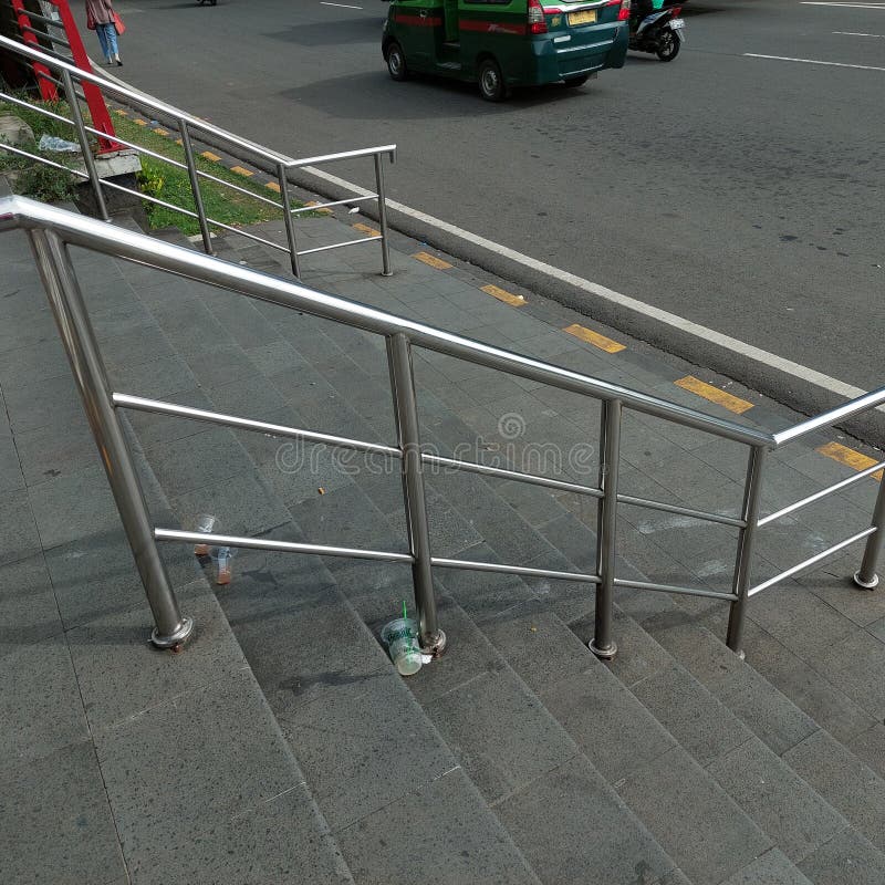 Stainless Steel Ladder To the Crosswalk Stock Photo - Image of asphalt ...