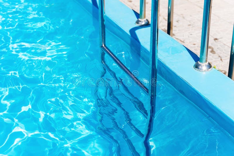 Stainless Steel Ladder in a Water Pool Stock Image - Image of surface ...