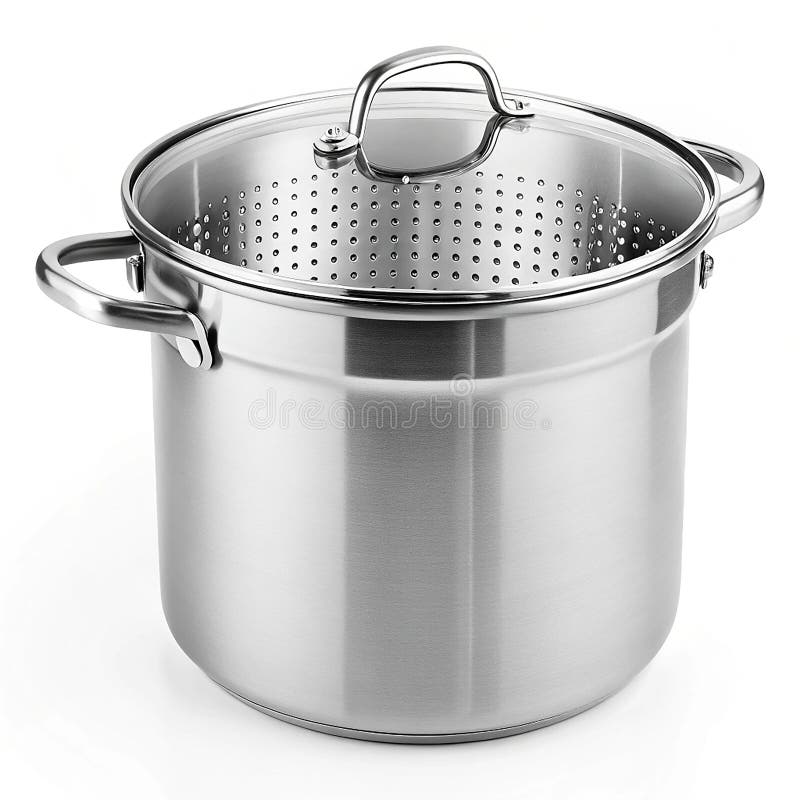Stainless Steel Pasta Pot with Built in Strainer Isolated on White ...