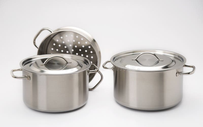 Stainless steel pots stock image. Image of kitchenware - 30980579
