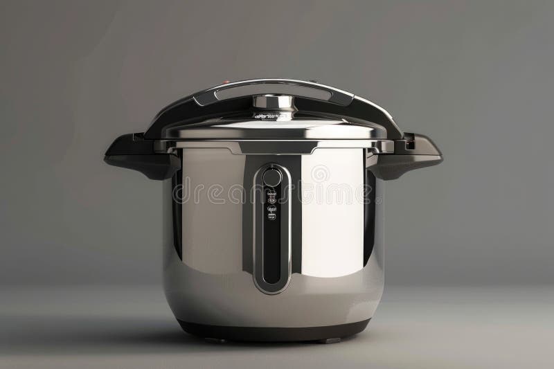 A Stainless Steel Pressure Cooker Sitting on a Table, Ready for Use ...