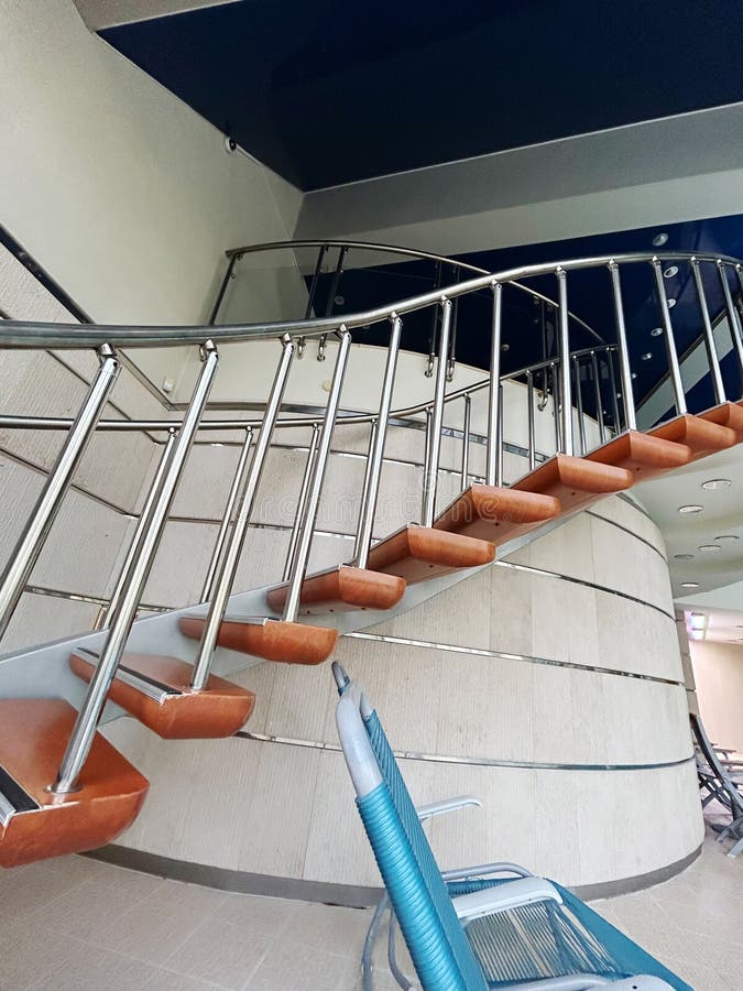 Stainless Steel Railing on Spiral Stairs in Building Stock Photo ...