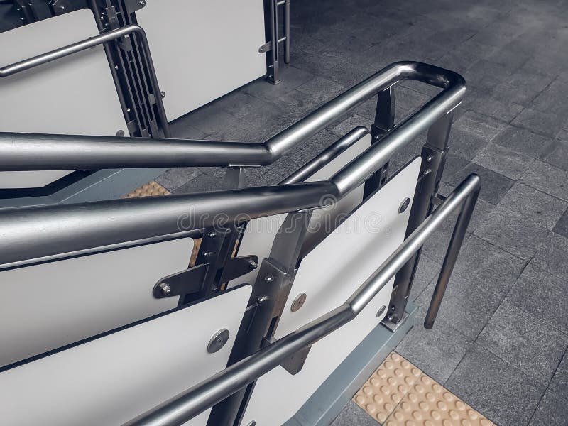 Stainless Steel Railing at Station. Fall Protection Stock Image - Image ...