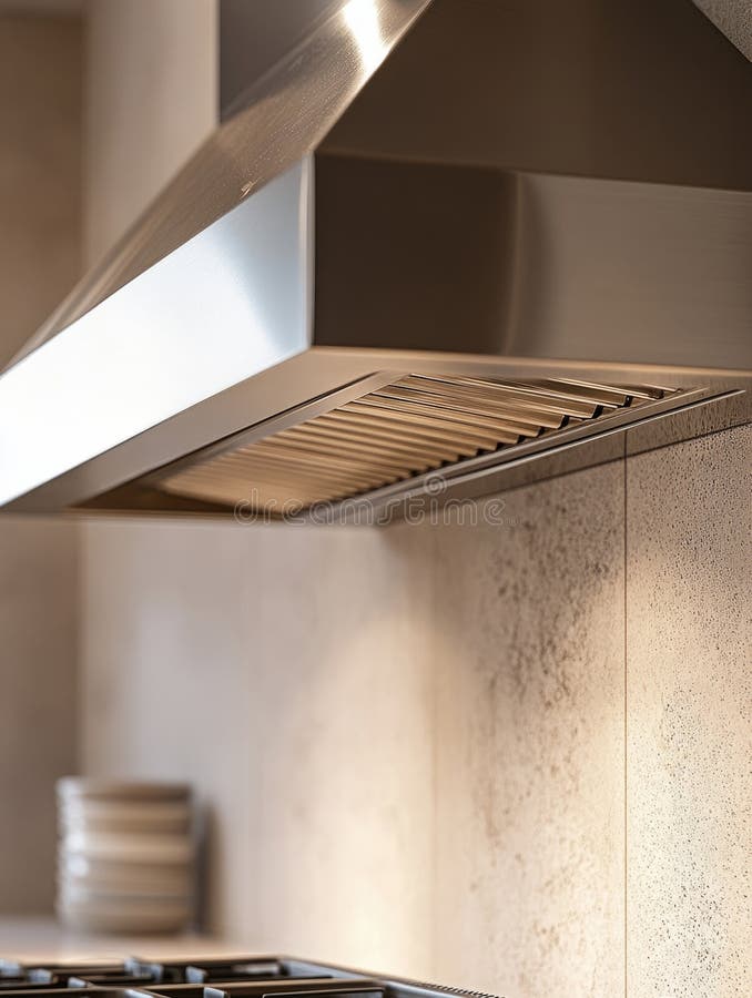 Stainless Steel Range Hood in a Modern Kitchen Setting. Stock Image ...