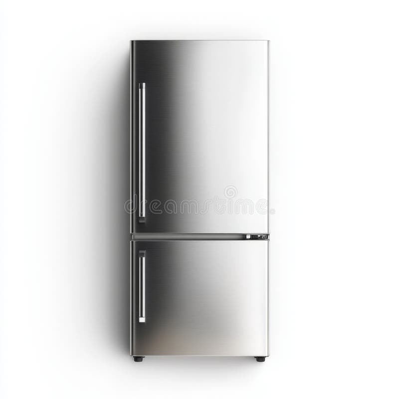 Stainless Steel Refrigerator with Bottom Freezer on White Background ...