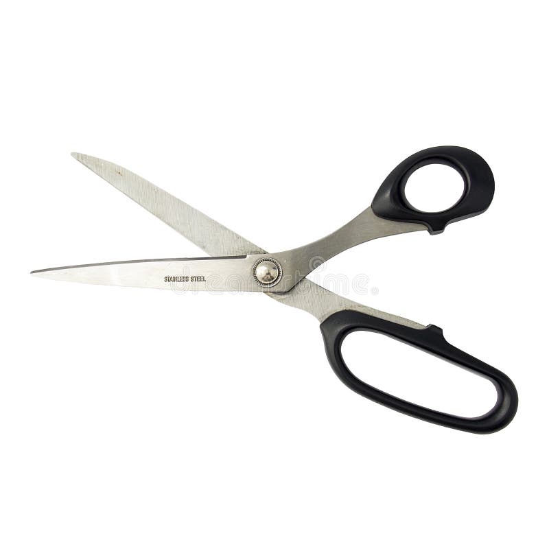 Stainless Steel Scissors with Black Handles Isolated on a White ...