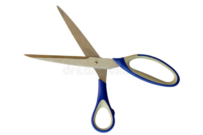 Stainless Steel Scissors with Blue Handles Isolated on White Background ...