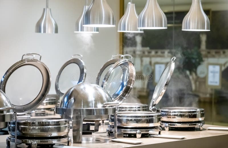 Stainless Steel Serving Dishes at a Buffet Restaurant Stock Image ...