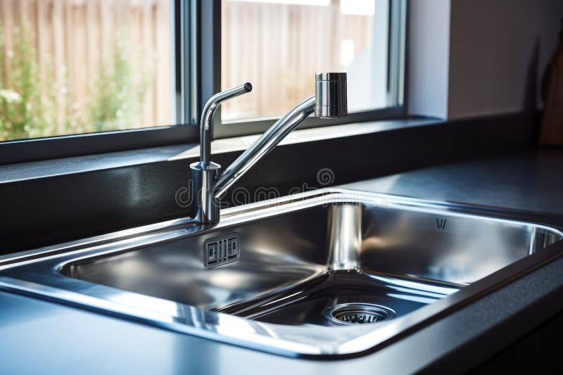 Stainless Steel Shiny Perfectly Clean Sink in Kitchen at Home Stock ...