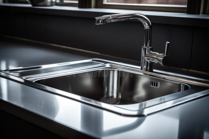 Stainless Steel Shiny Perfectly Clean Sink in Kitchen at Home Stock ...