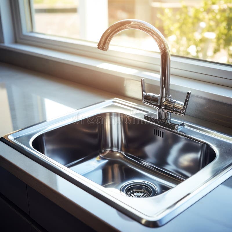 Stainless Steel Shiny Perfectly Clean Sink in Kitchen at Home Stock ...