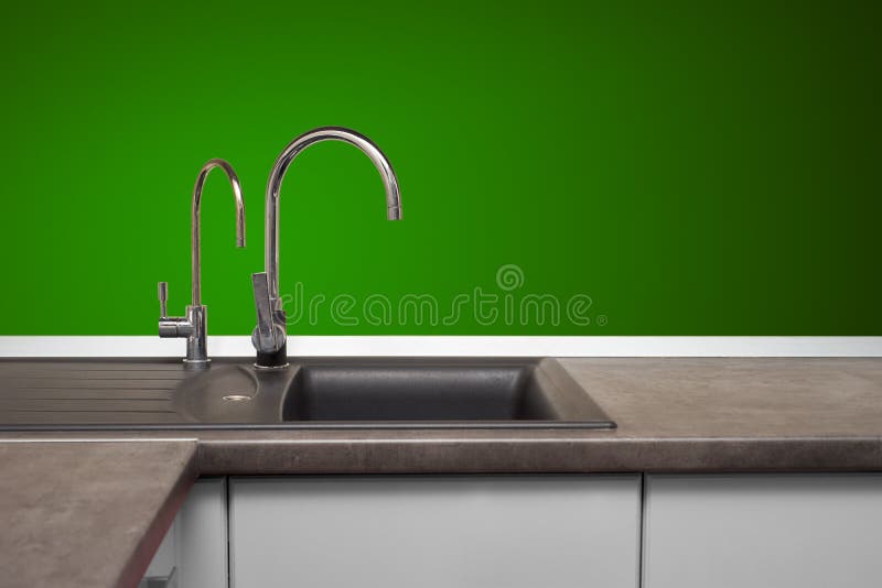 Stainless Steel Sink and Faucet in Kitchen Room Stock Image - Image of ...