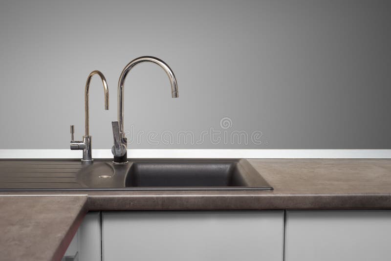 Stainless Steel Sink and Faucet in Kitchen Room Stock Photo - Image of ...