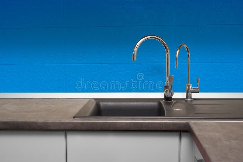 Stainless Steel Sink and Faucet in Kitchen Room Stock Image - Image of ...