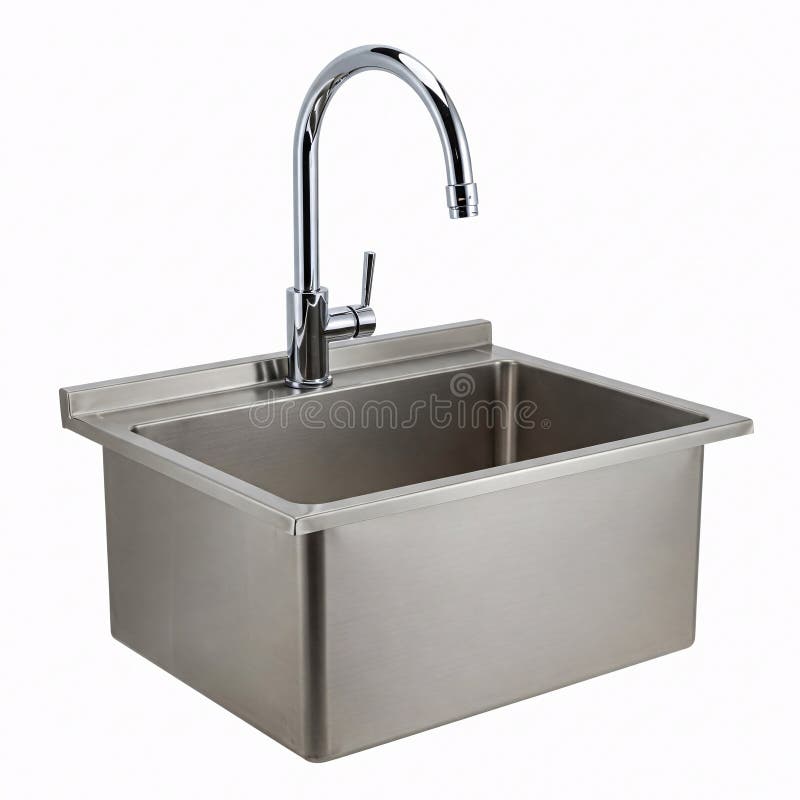 Stainless Steel Sink with Faucet Isolated on White Background Stock ...