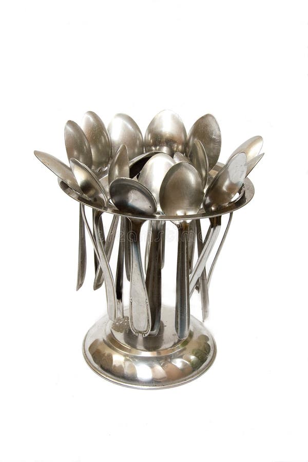 Stainless Steel Spoon Stand Stock Image - Image of isolated, holder ...