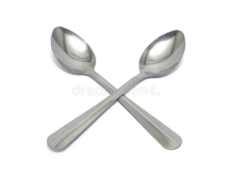 2 Stainless Steel Spoons Stacked Together Isolated Stock Image - Image ...