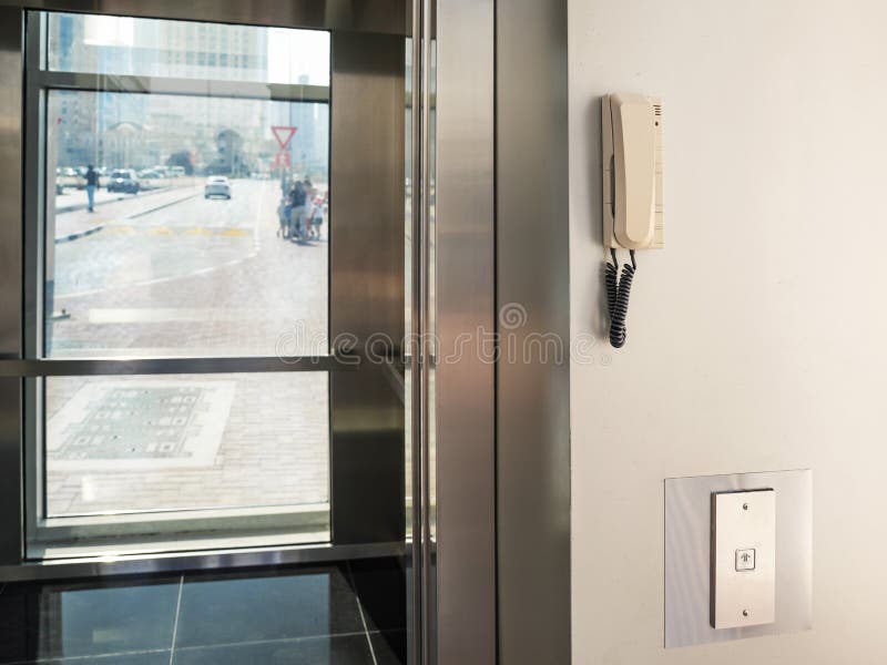 Stainless Steel Street Elevator Doors Open Stock Photo - Image of ...