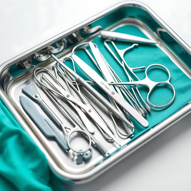 A Stainless Steel Surgical Tray Filled with Basic Medical Instruments ...