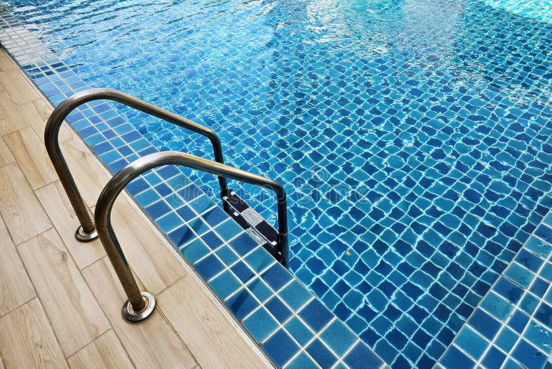 Stainless Steel Swimming Pool Ladder. Stock Image - Image of detail ...