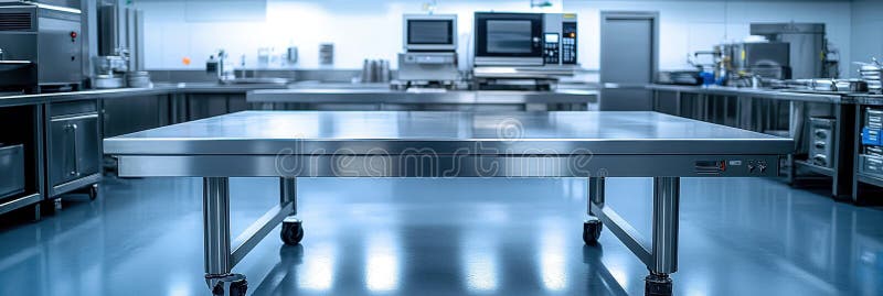 Stainless Steel Table in a Clean Food Manufacturing Space, Emphasizing ...