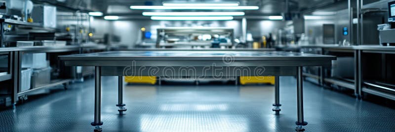 Stainless Steel Table in a Clean Food Manufacturing Space, Emphasizing ...