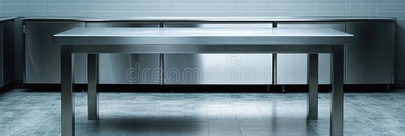 Stainless Steel Table in a Clean Food Manufacturing Space, Emphasizing ...