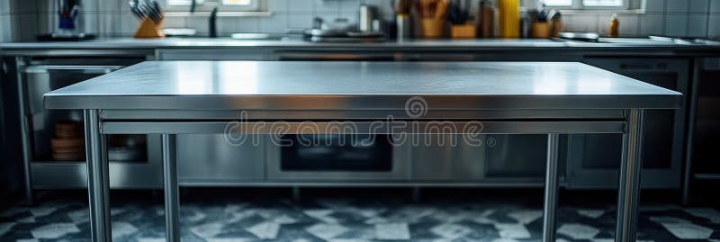Stainless Steel Table in a Clean Food Manufacturing Space, Emphasizing ...