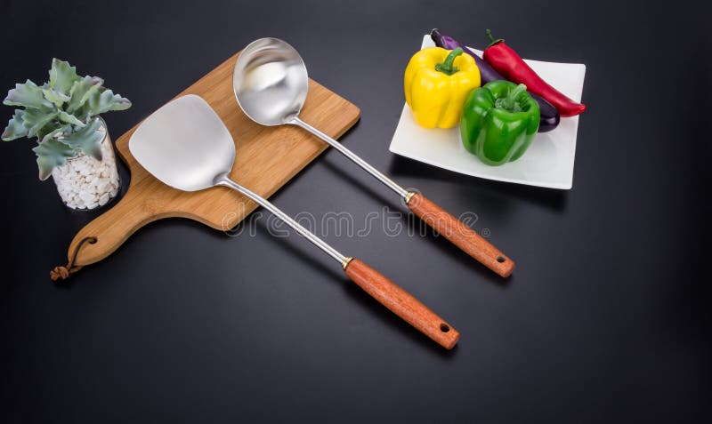 Stainless Steel Tableware and Kitchen Utensils Placed on the Desktop ...