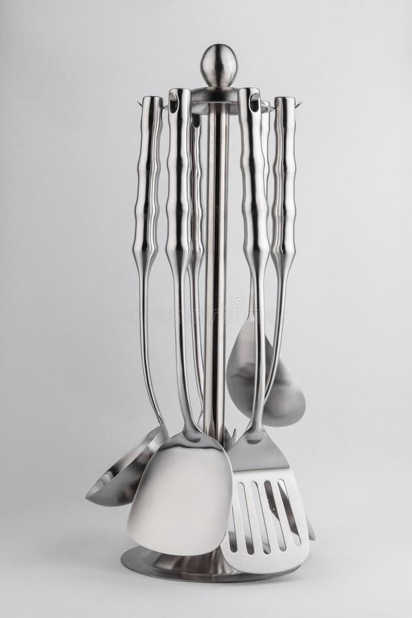 Stainless Steel Tableware and Kitchen Utensils Placed on the Desktop ...