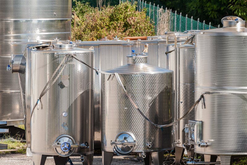 Stainless steel tanks. stock image. Image of volume, agriculture - 77863949